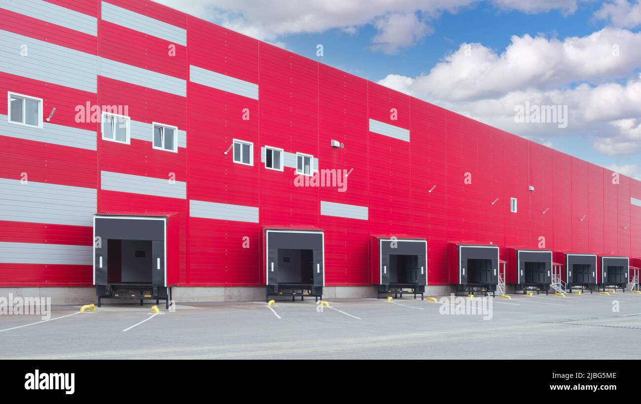 Entrance ramps of a large distribution warehouse with gates for loading ...