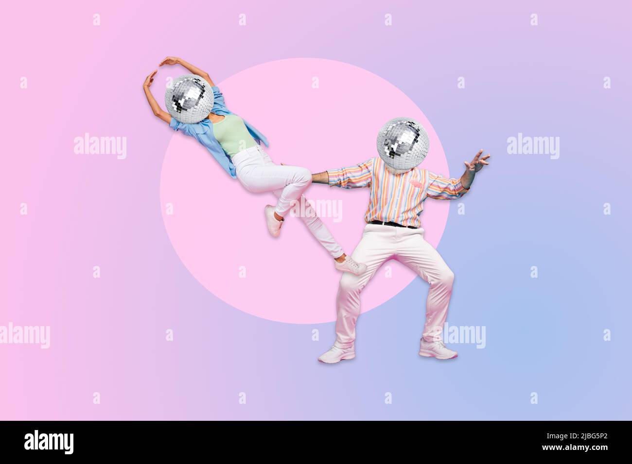 Creative abstract template graphics collage of girl guy discoball ...