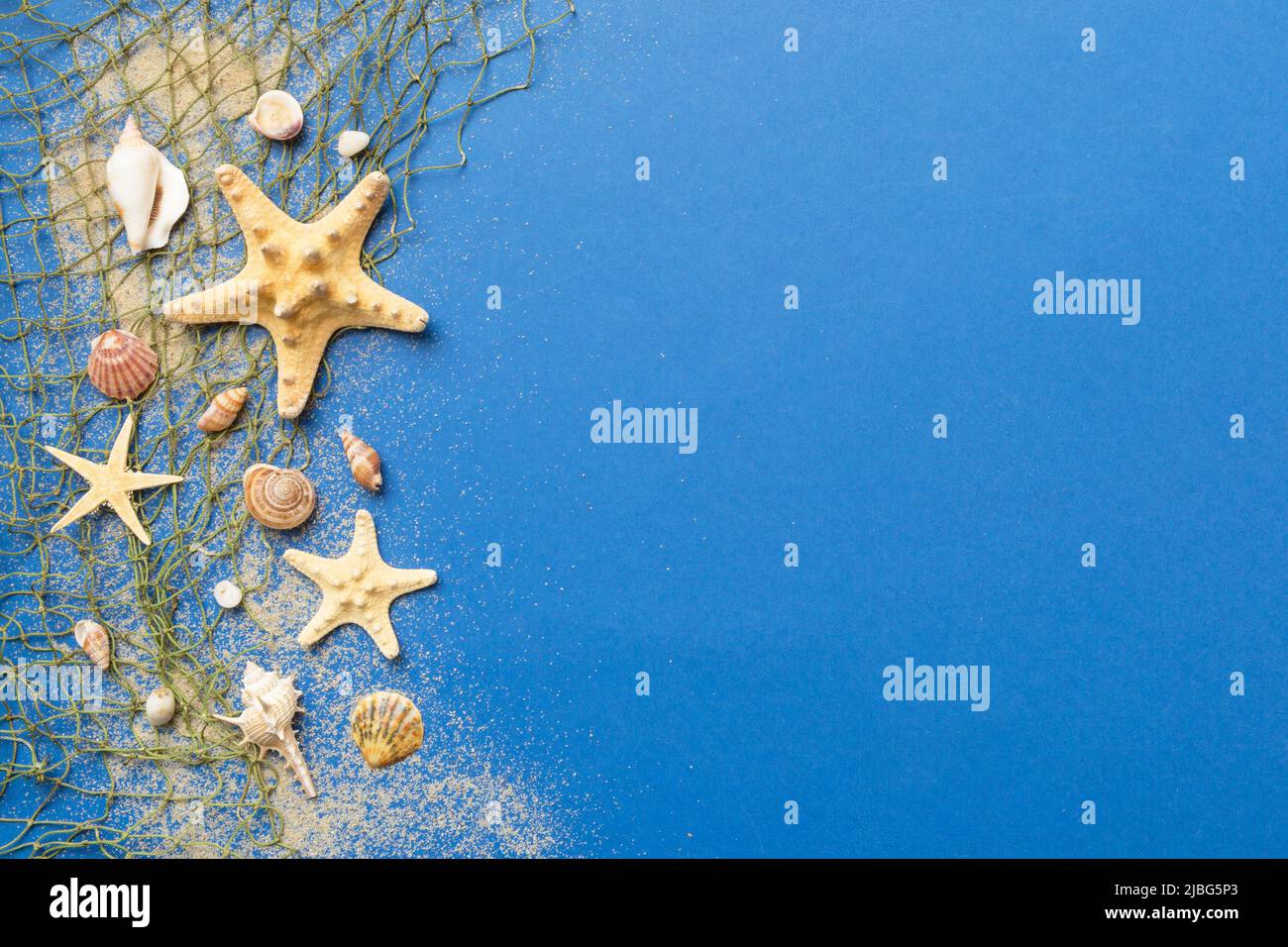 Summer time concept Flat lay composition with beautiful starfish and ...