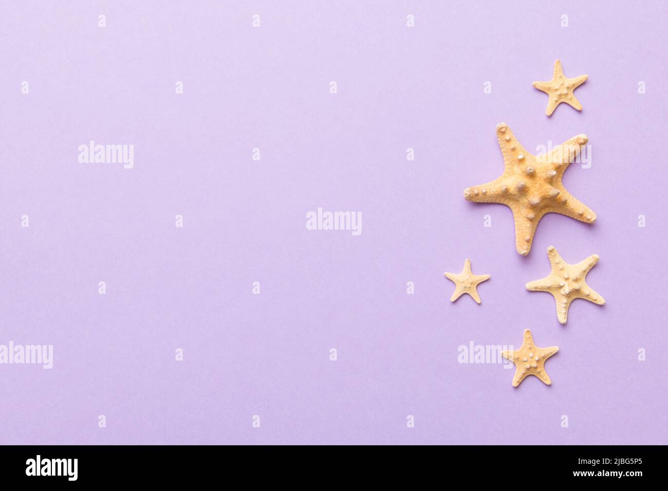 Summer time concept Flat lay composition with beautiful starfish and ...