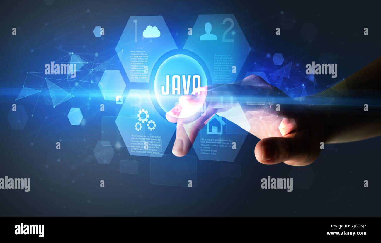 Hand touching digital button concept Stock Photo - Alamy