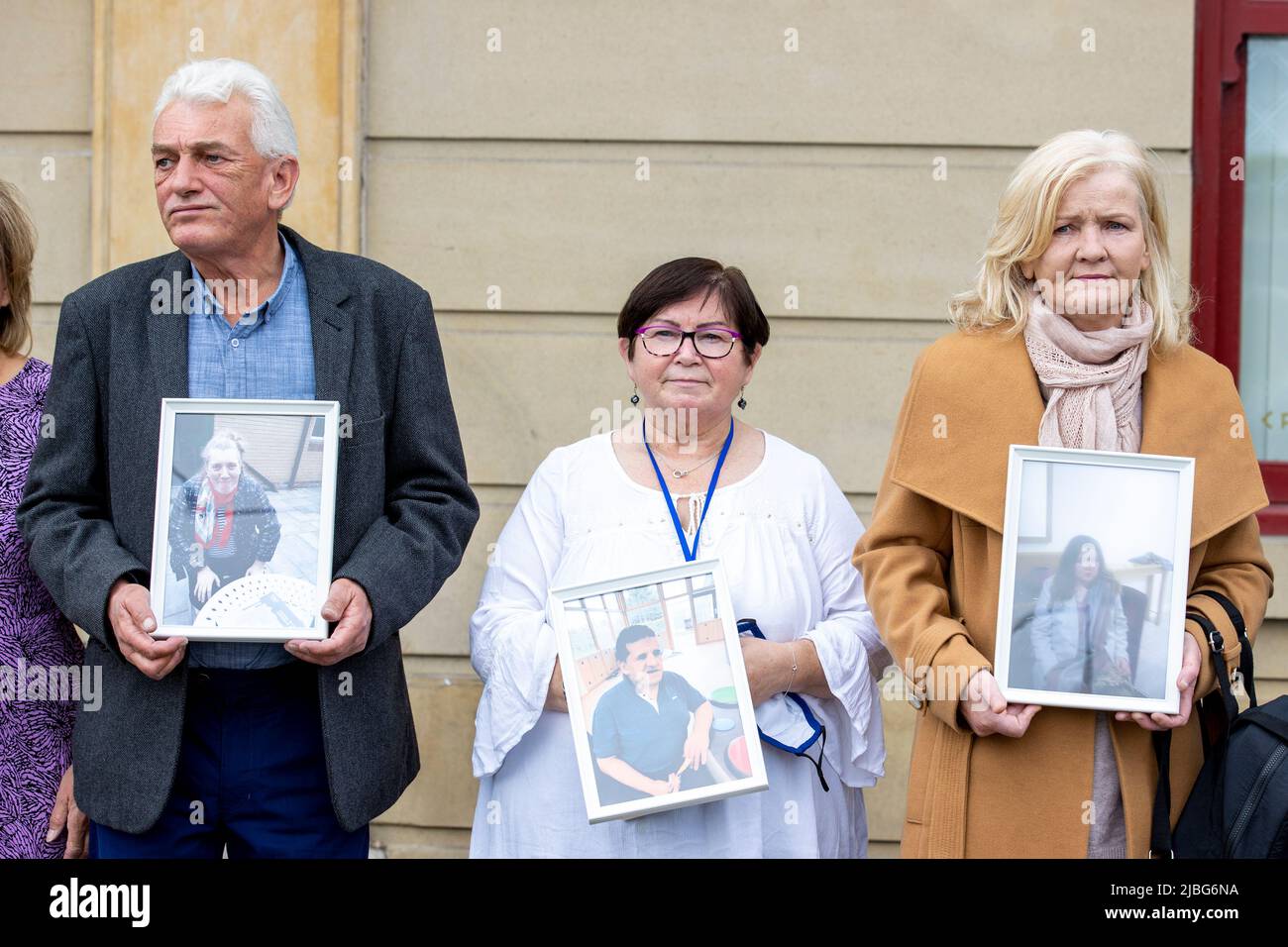 (Left-right) Mark Sharp holding an image of his daughter Laura, Brigene ...