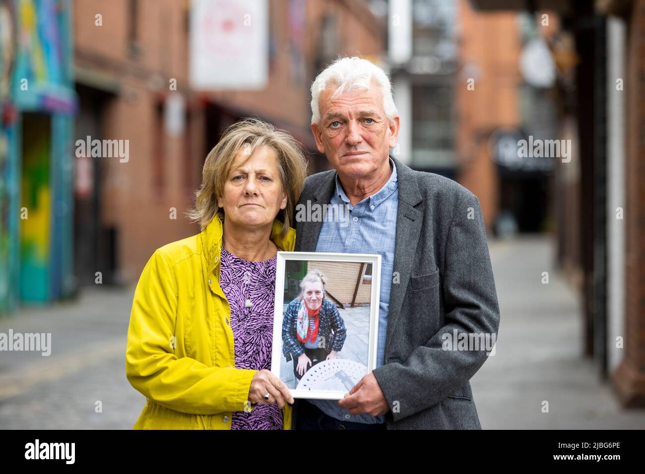 Marjorie and Mark Sharp outside the Corn Exchange, Cathedral Quarter in ...