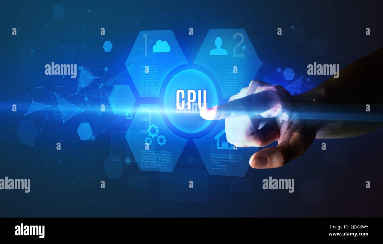 Hand touching digital button concept Stock Photo - Alamy