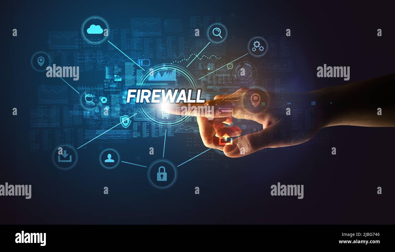 Hand touching cybersecurity button concept Stock Photo - Alamy