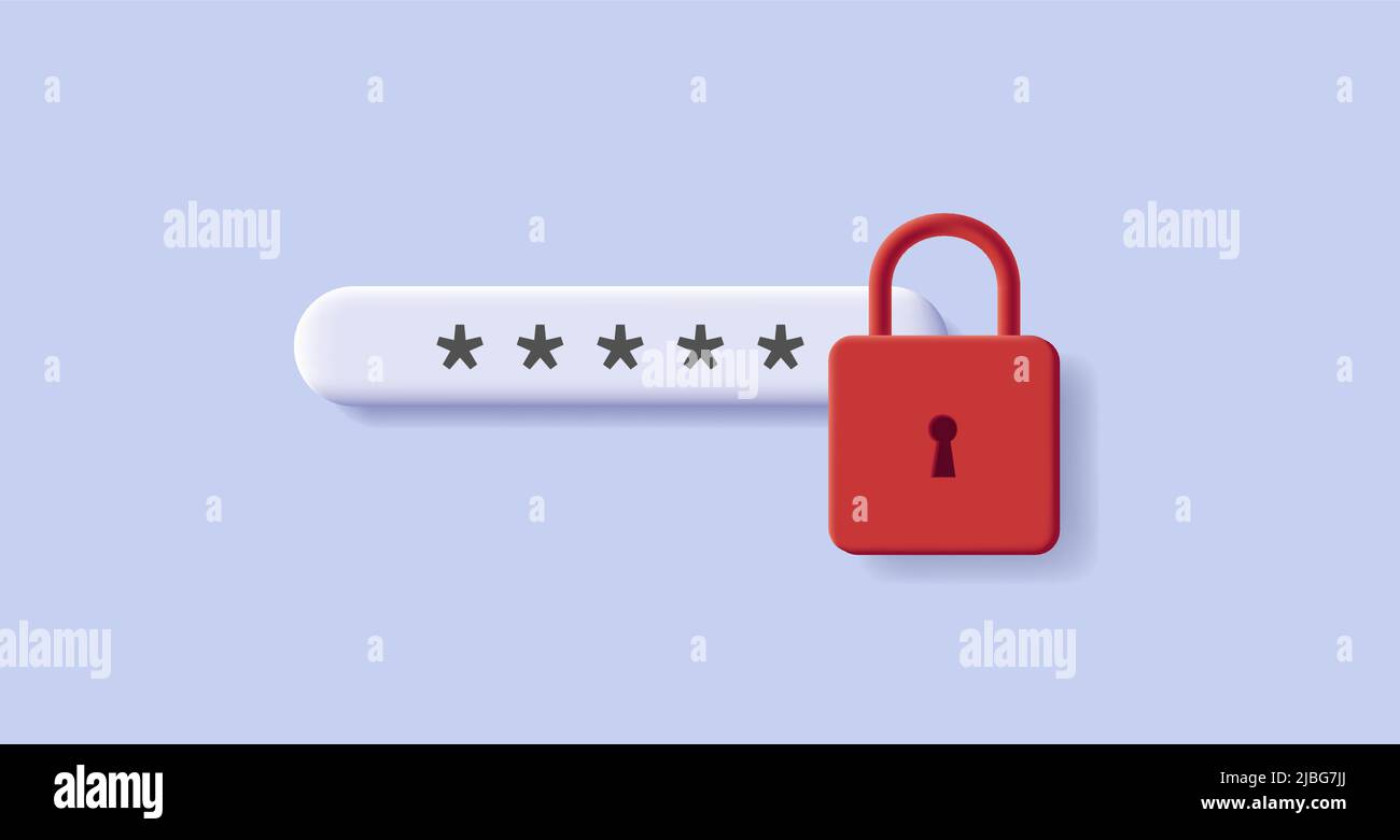 Password field with red padlock, 3d digital illustration. Vector ...