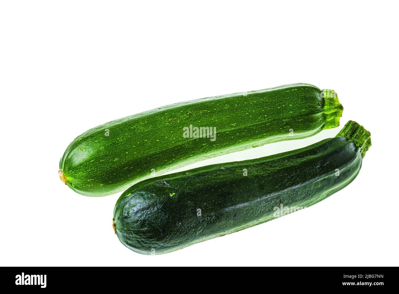 Close up view of green two zucchini squash isolated on white background ...