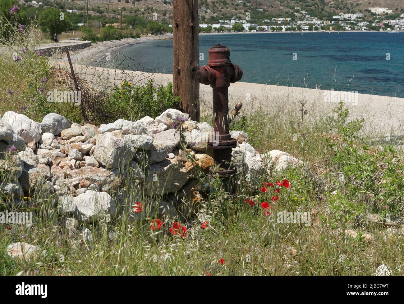 Water hydrant by the roadside. Tilos isand, Dodecanese, Greece Stock ...