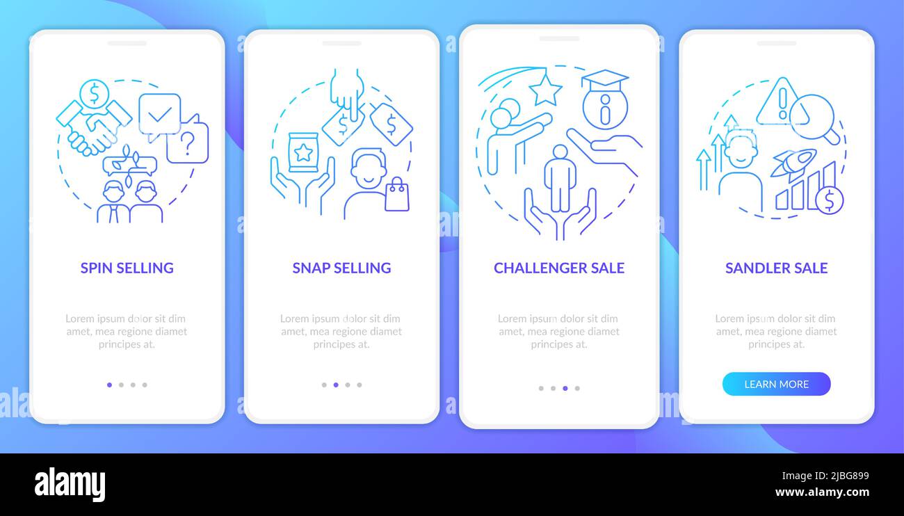 Sales techniques blue gradient onboarding mobile app screen Stock ...
