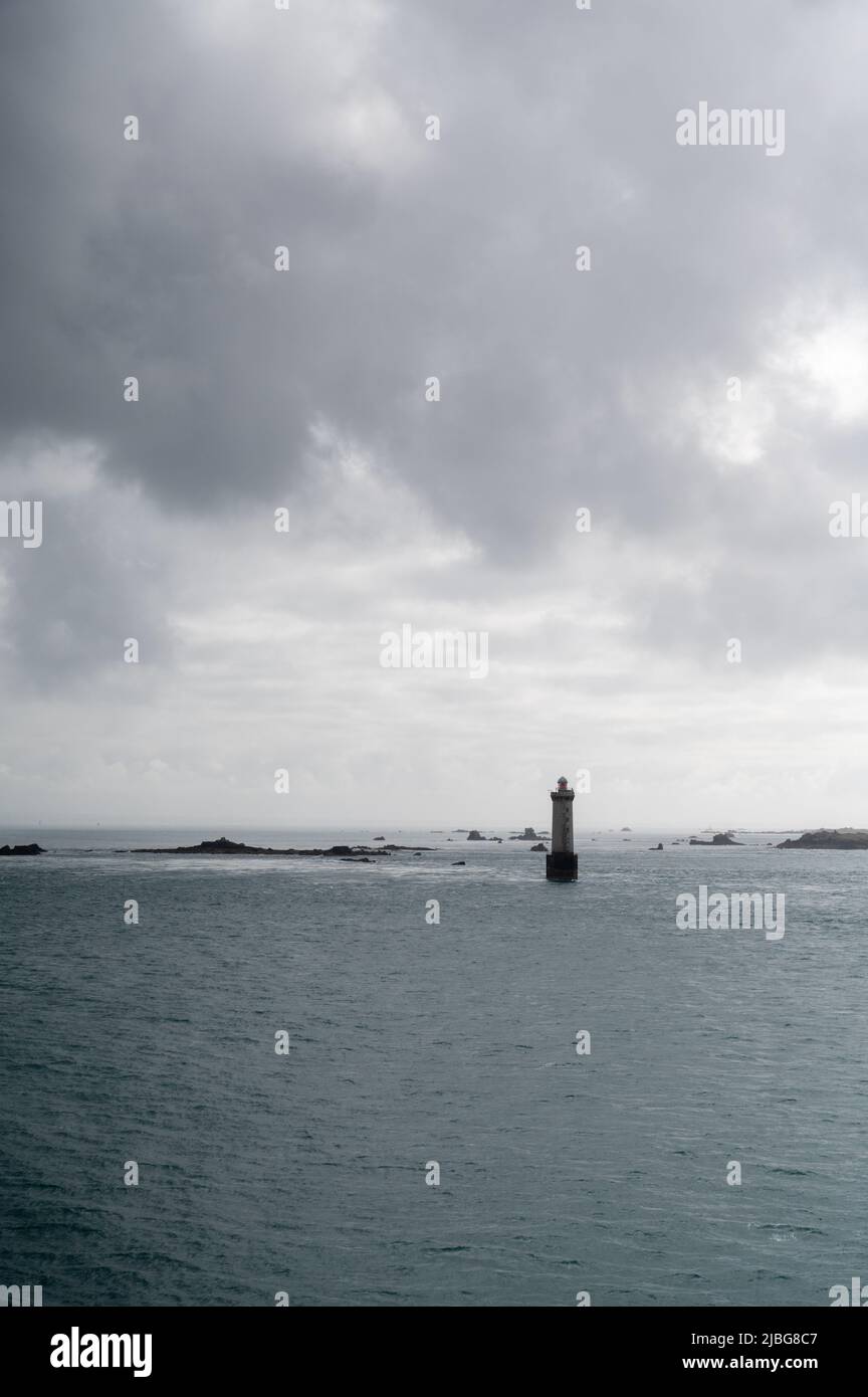 The Phare de Kereon or Kereon lighthouse in the Ouessant Islands off ...