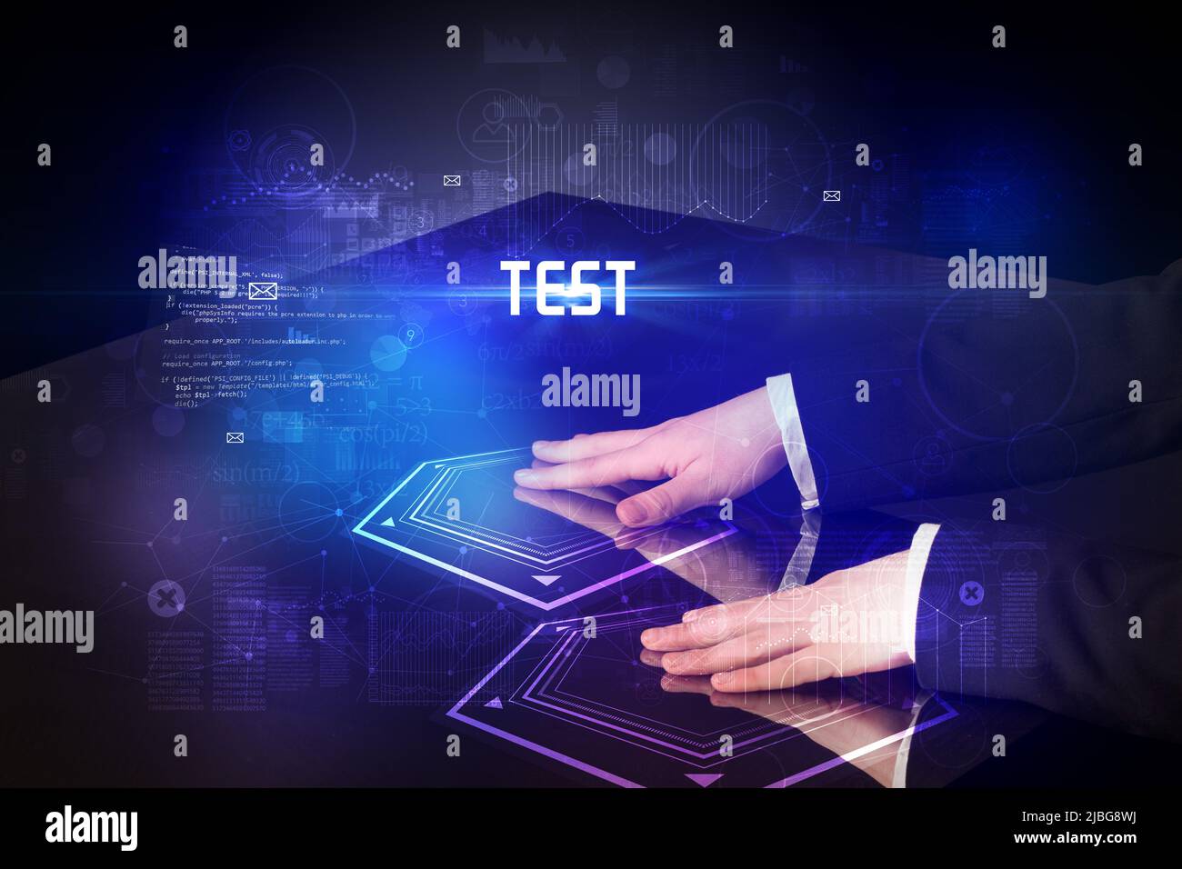 Hand touching digital table concept Stock Photo - Alamy