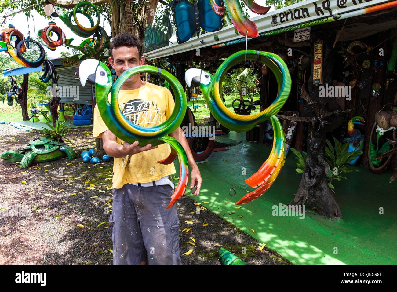Costa Rica, Central America, Arenal an artist who works with recycled ...