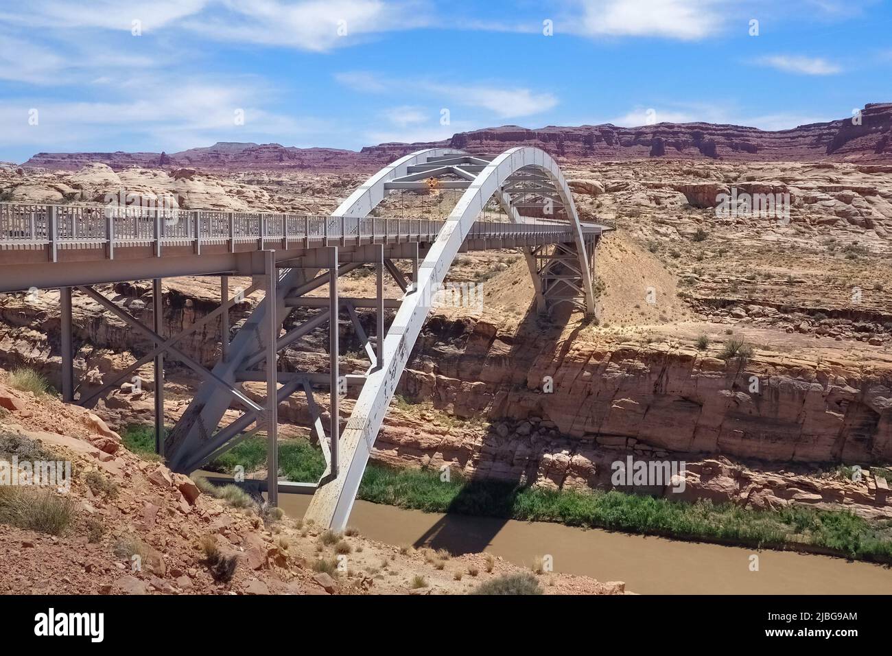 Hite crossing steel bridge across canyon of Colorado River in Utah, USA ...
