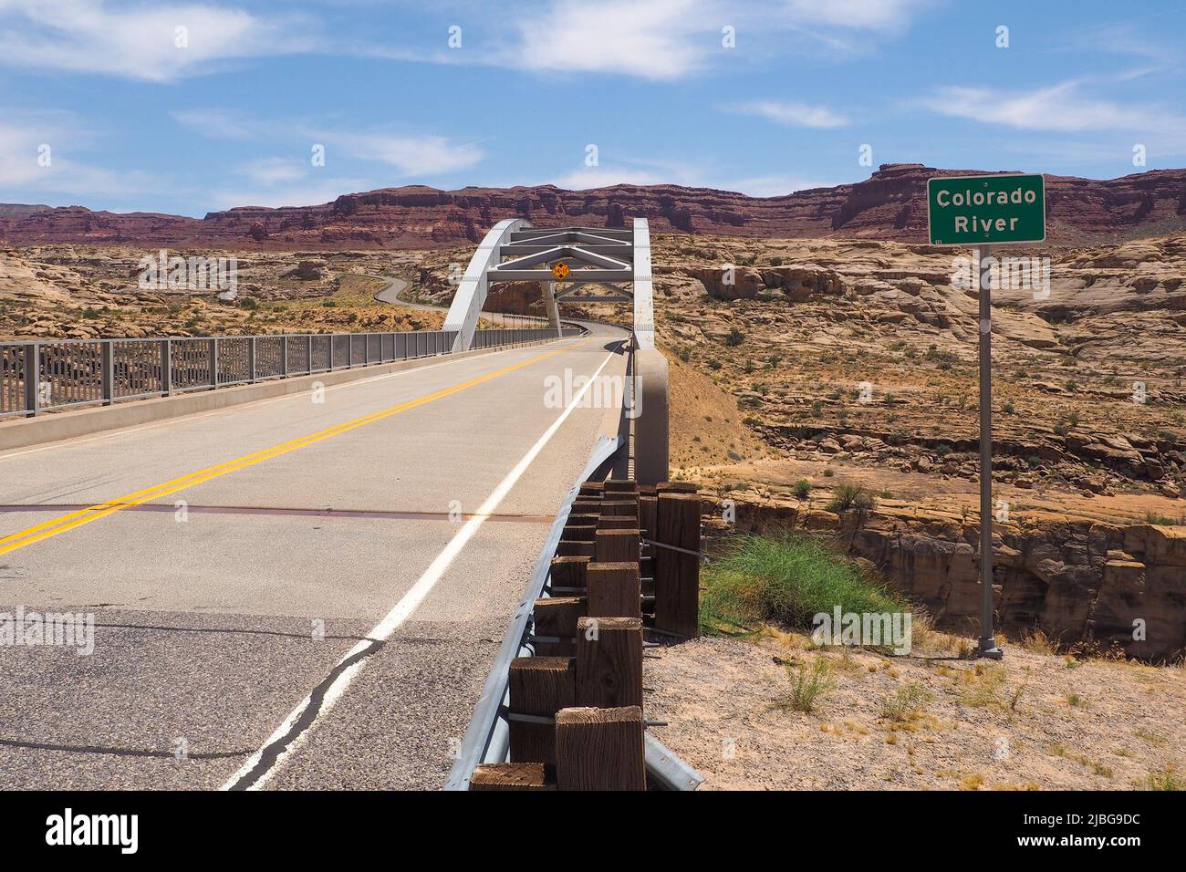 Hite crossing steel bridge across canyon of Colorado River in Utah, USA ...