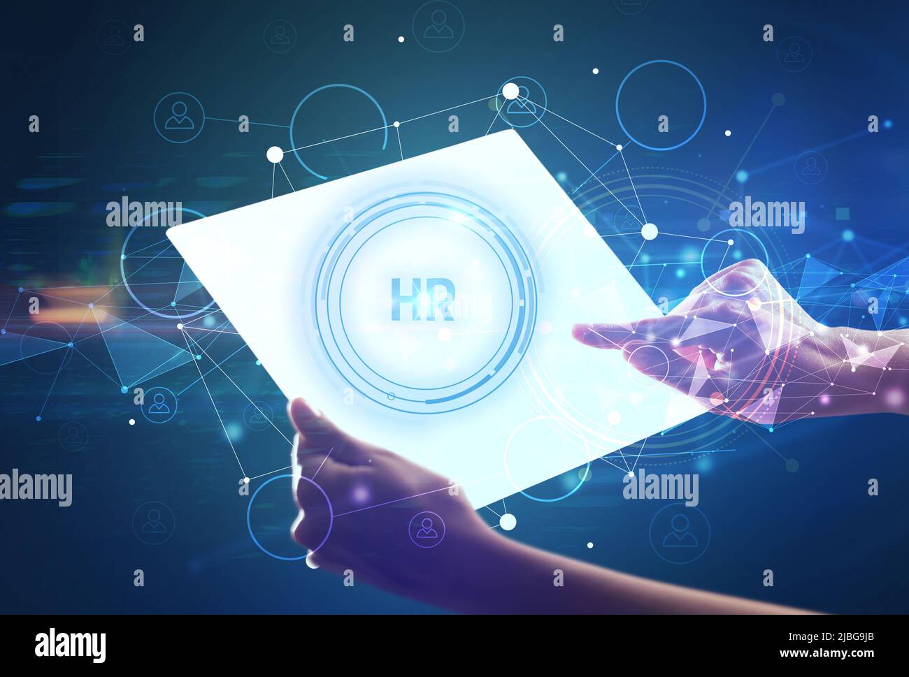 Hand holdig futuristic tablet concept Stock Photo - Alamy