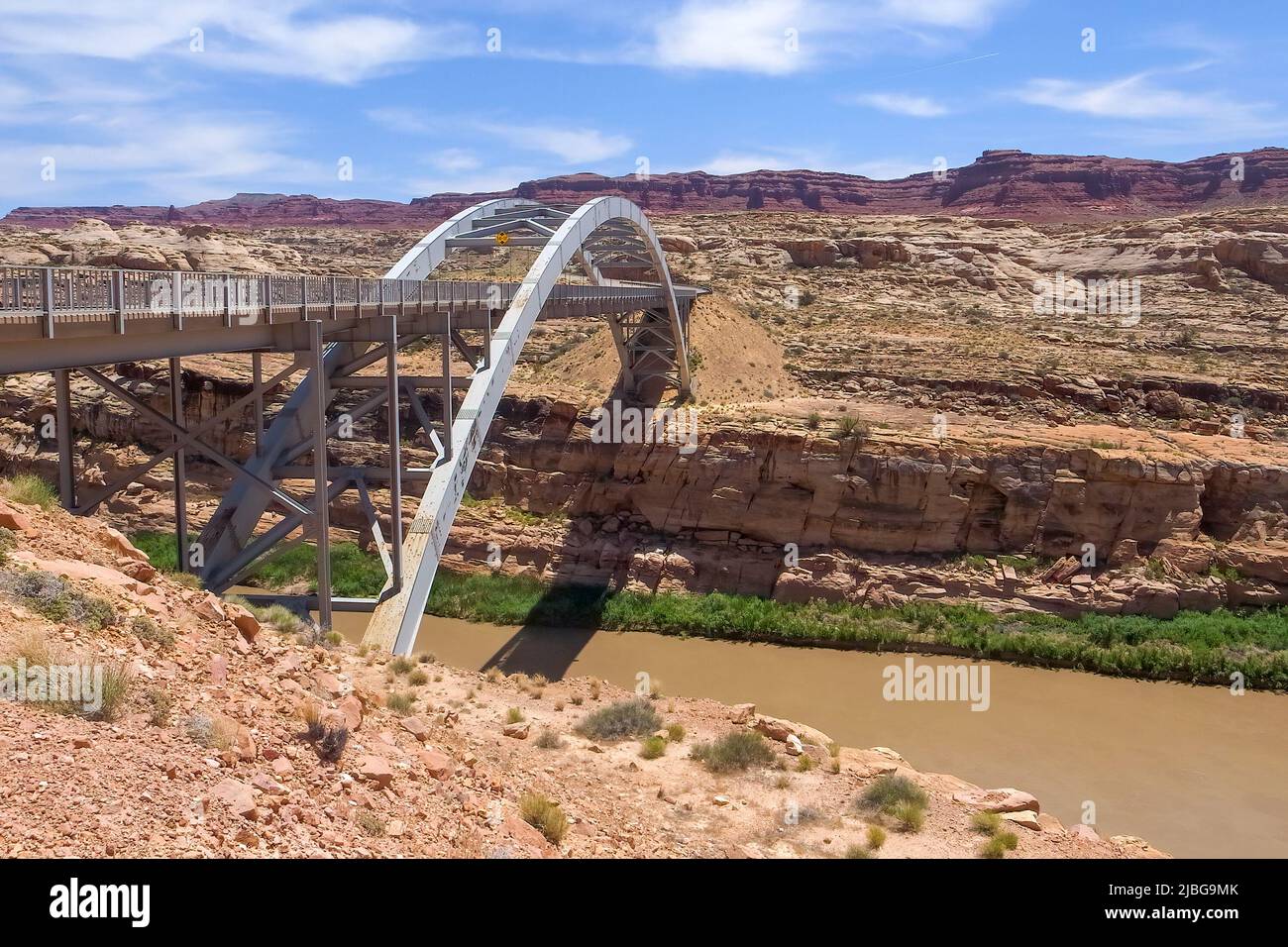Hite crossing steel bridge across canyon of Colorado River in Utah, USA ...
