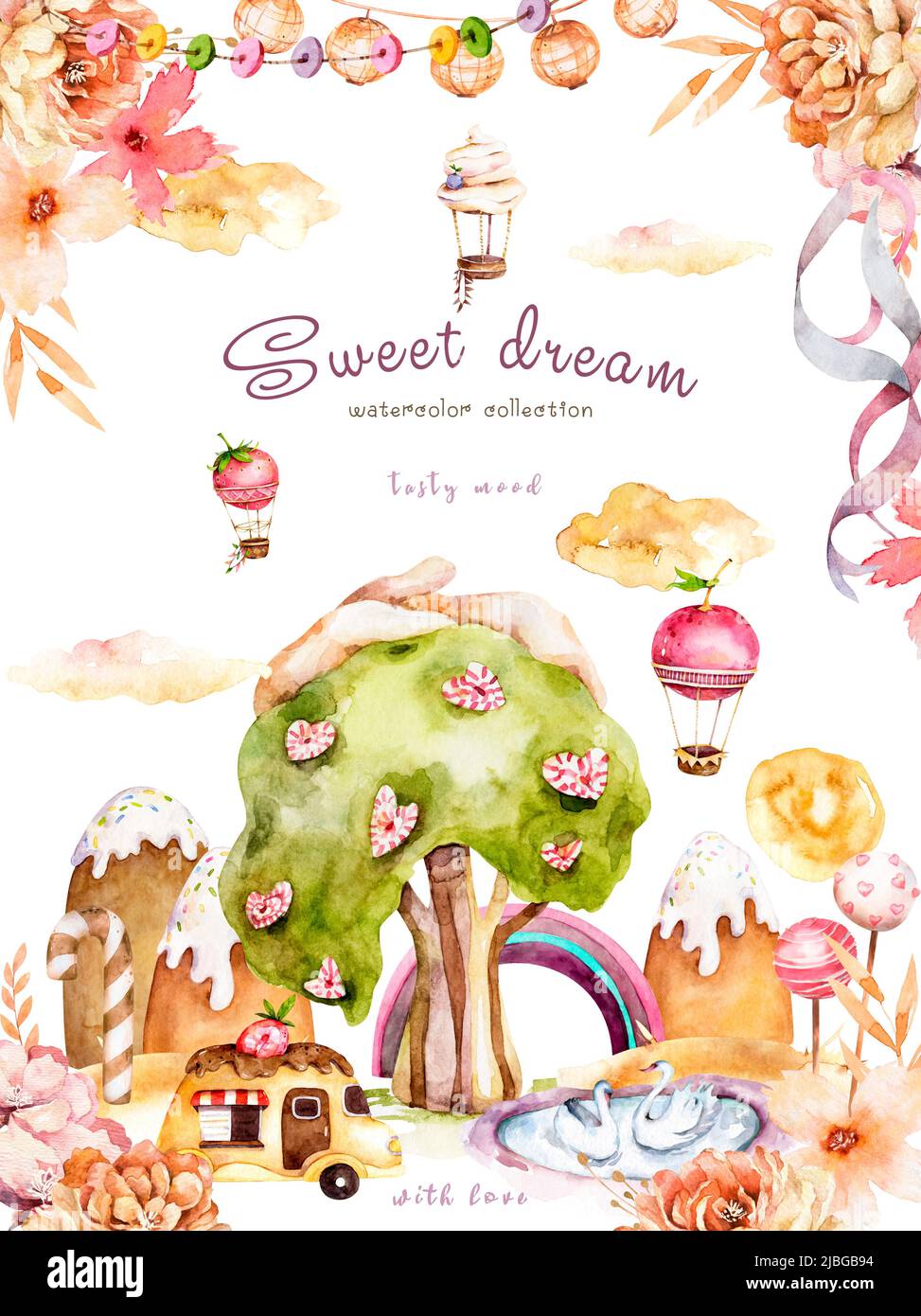 candy tree, watercolor, sweet childhood dream,caramel trees. Fantasy ...