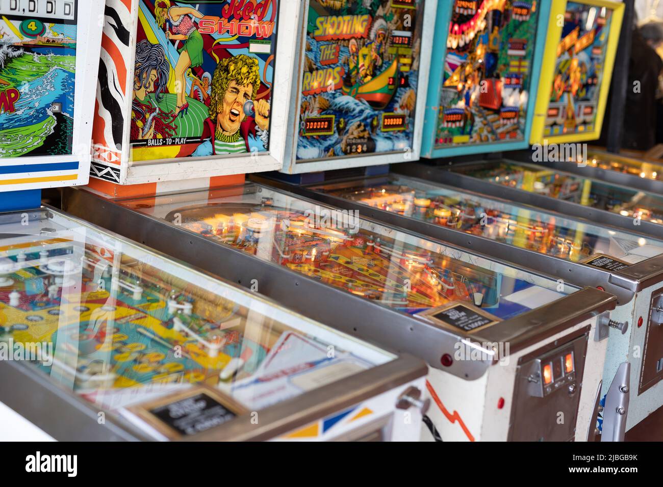 Group of Vintage 70's Multicolor Pinball Machines Stock Photo - Alamy