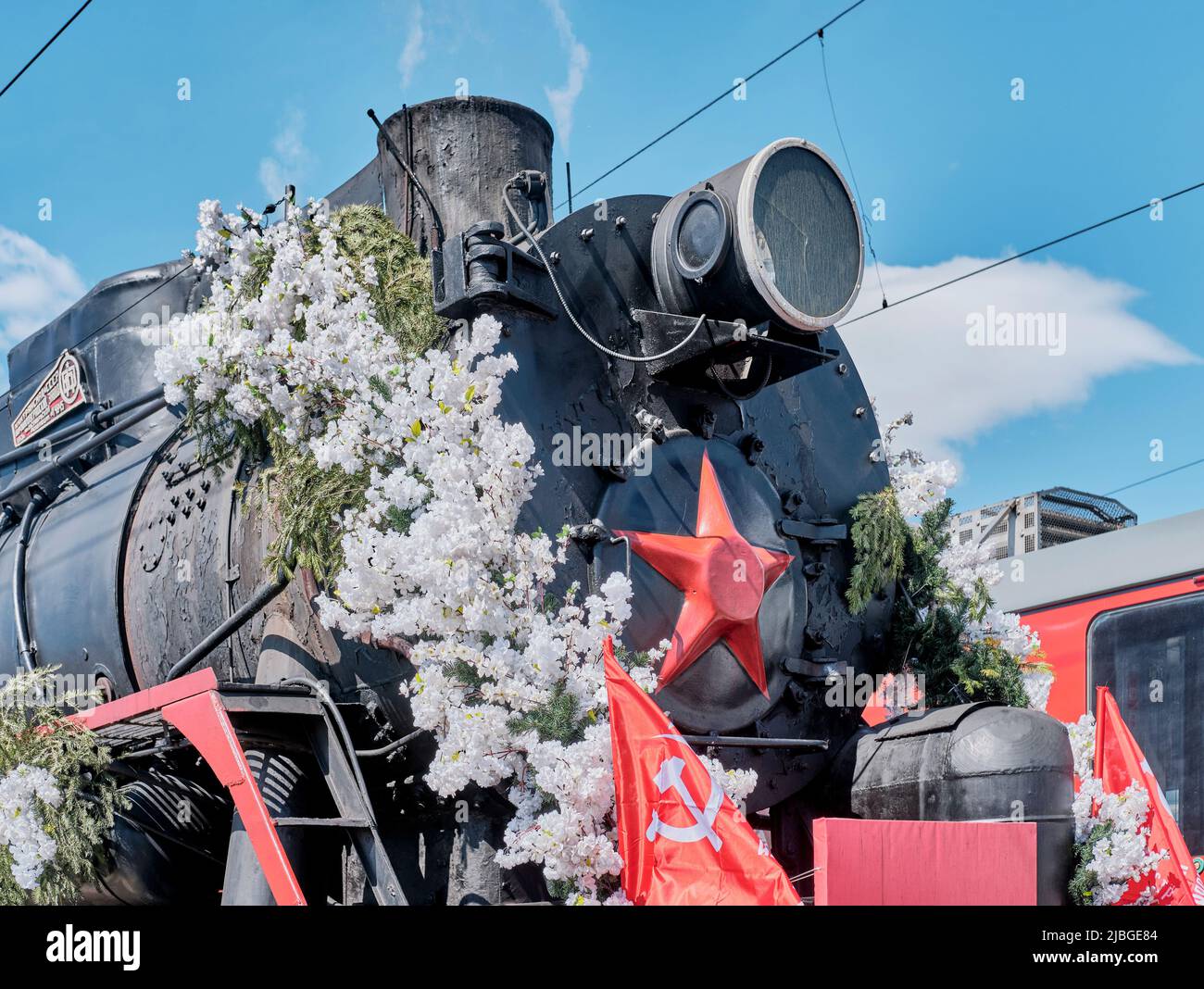 Steam locomotive of retro train, stylized as train of GPW on holiday in ...