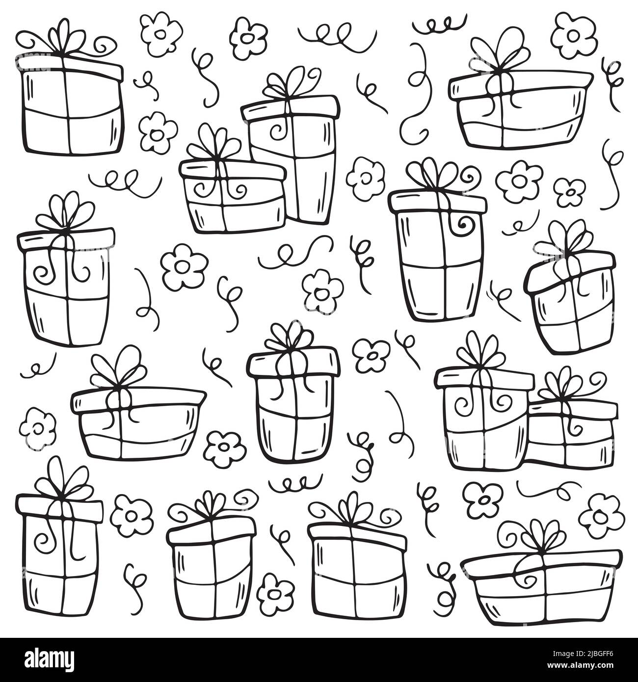 Set of hand drawn doodle vector gift boxes with bows and ribbons ...