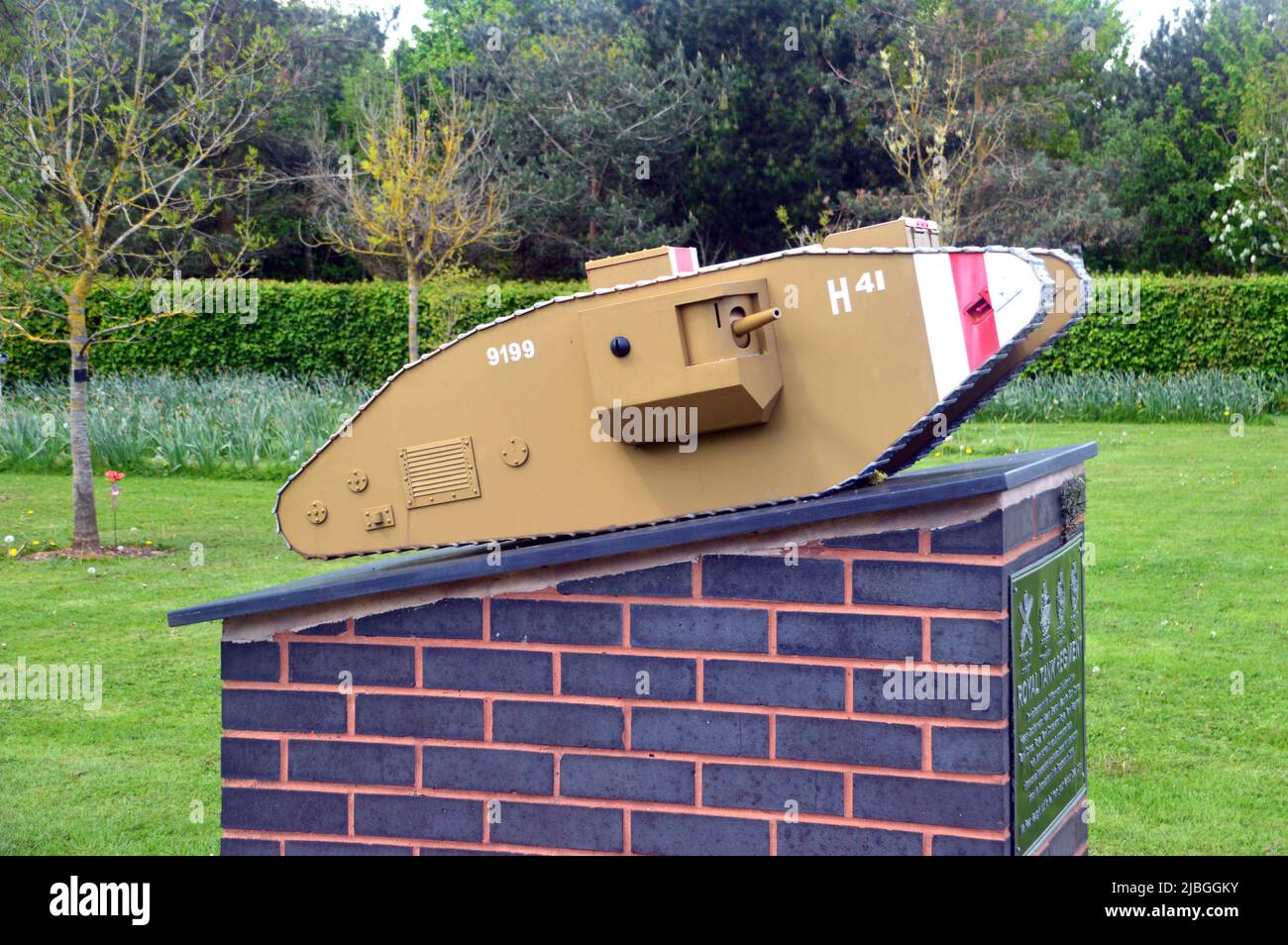 Mark V Heavy World War One Tank Model Mounted on Memorial to The Royal ...