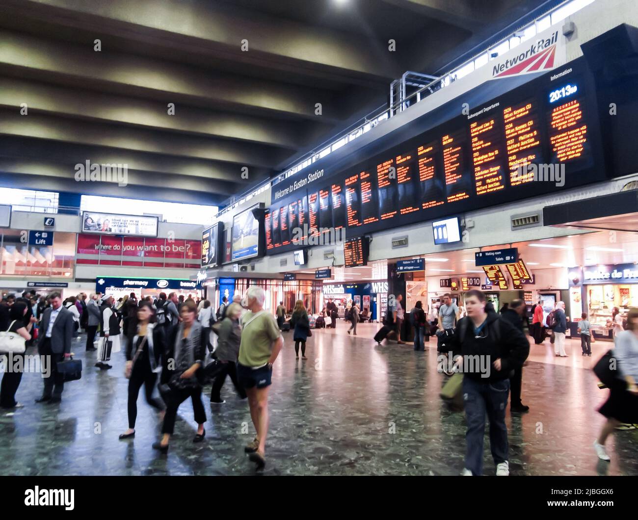 Inside of Euston railway station. It is a central London railway ...