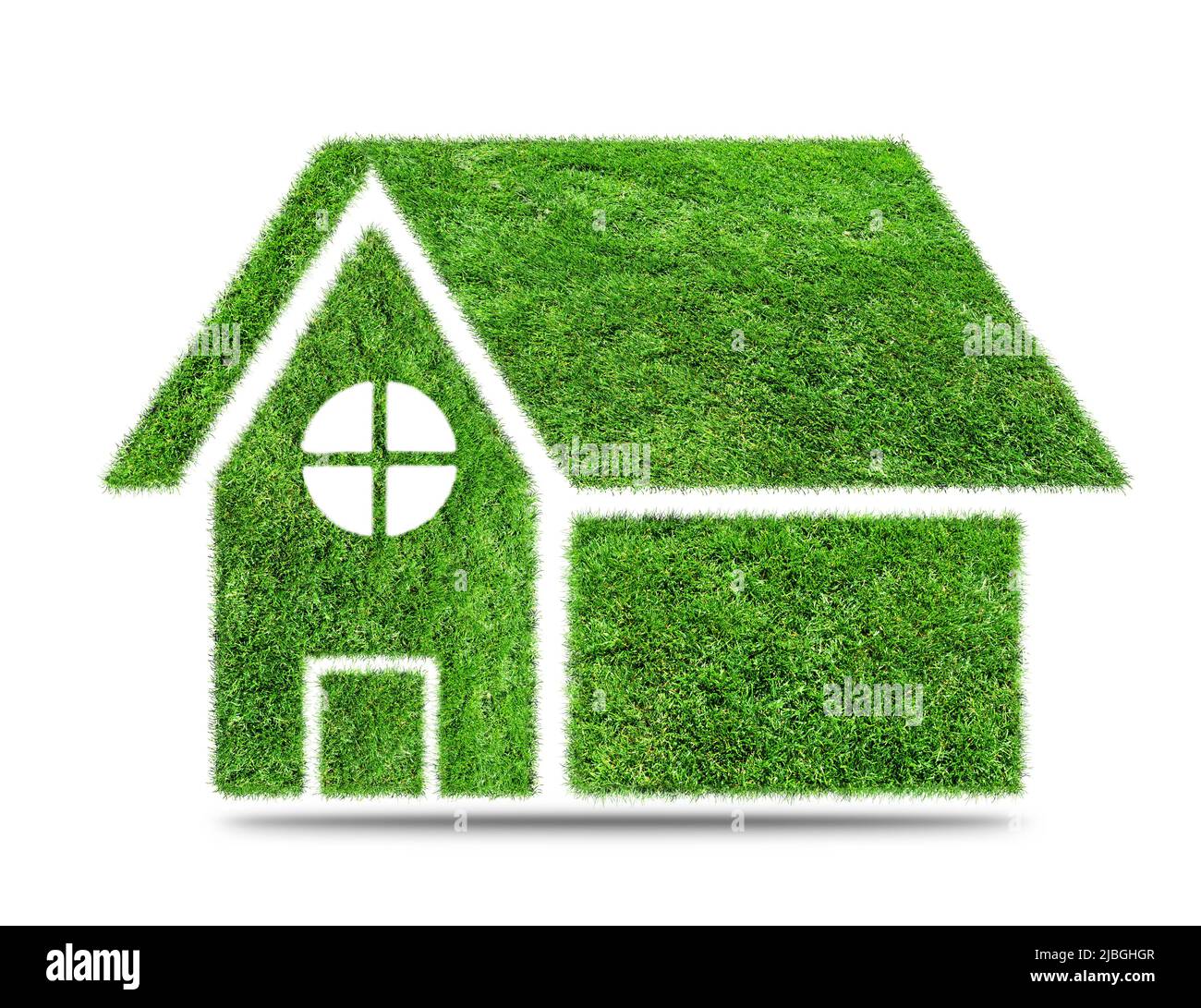 Green house made from grass. Abstract green grass house icon on white ...
