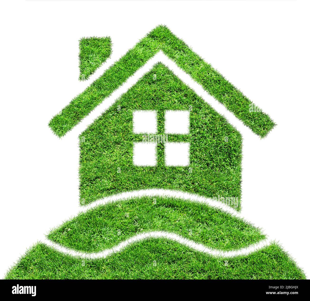 Green house made from grass. Abstract green grass house icon on white ...