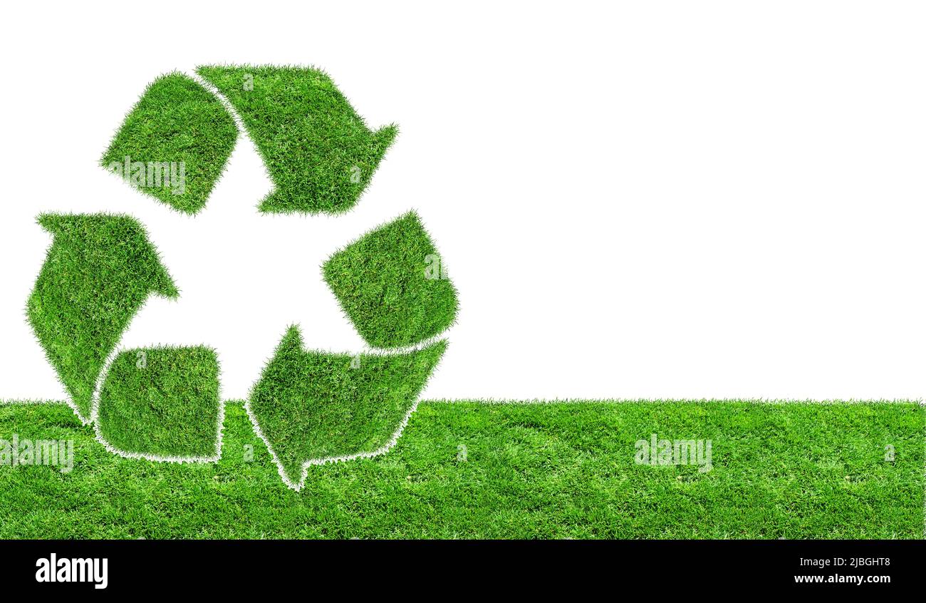 Recycling sign made from green grass isolated on white background ...