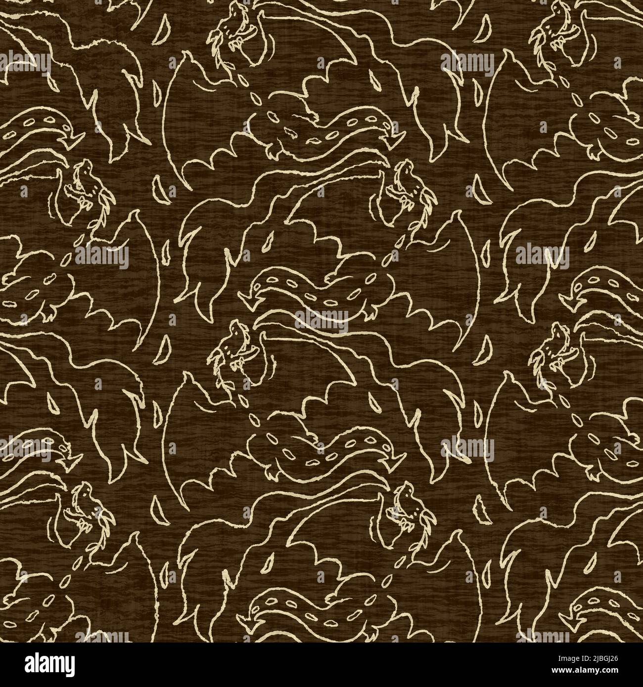 Dragon linen effect texture seamless pattern. Woven mythical beast for ...
