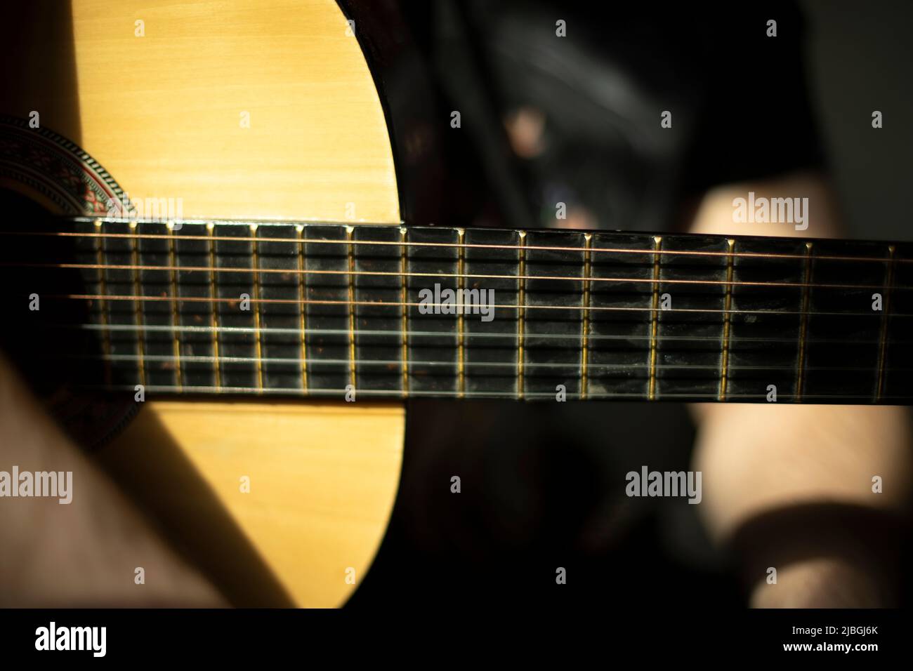 Guitar with wide neck. Acoustic guitar neck. Musical instrument with ...