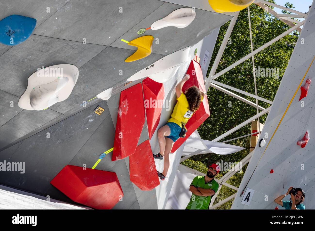 Climbing. Sport. Young person climbing in Block Climbing. Olympic ...