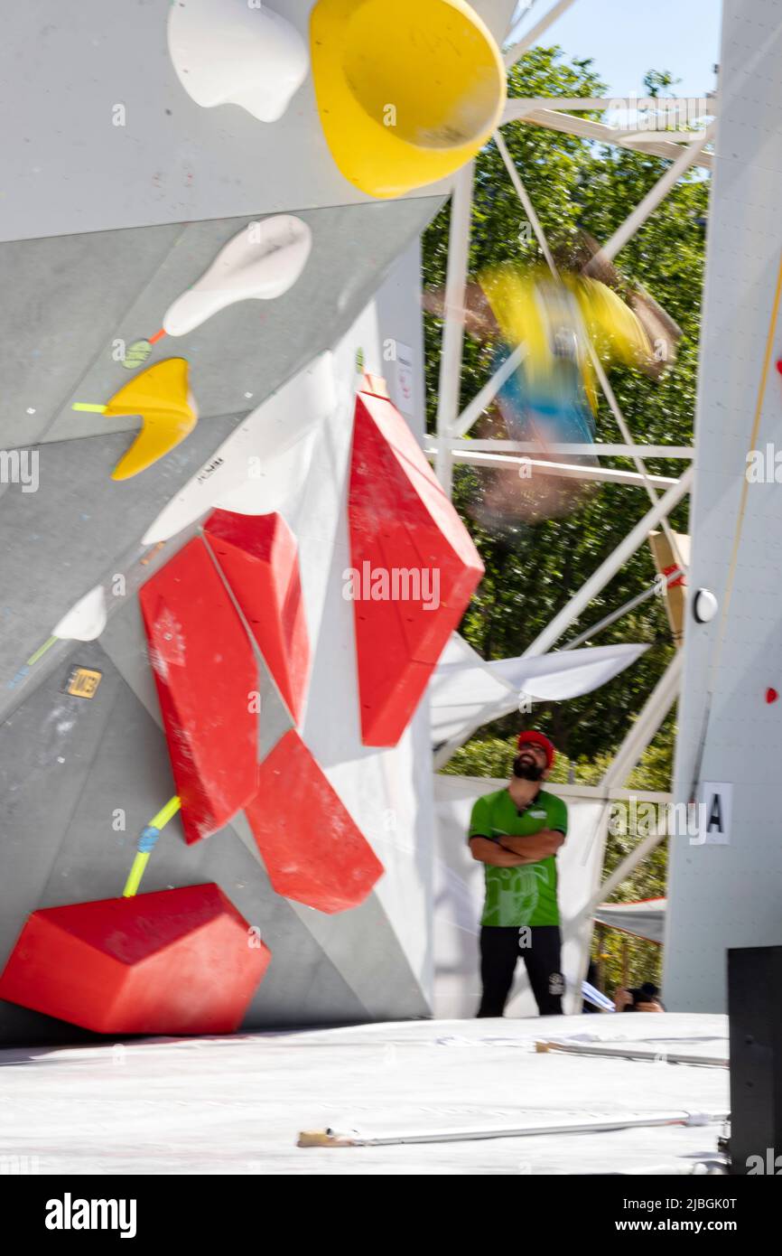 Climbing. Sport. Young person climbing in Block Climbing. Olympic ...