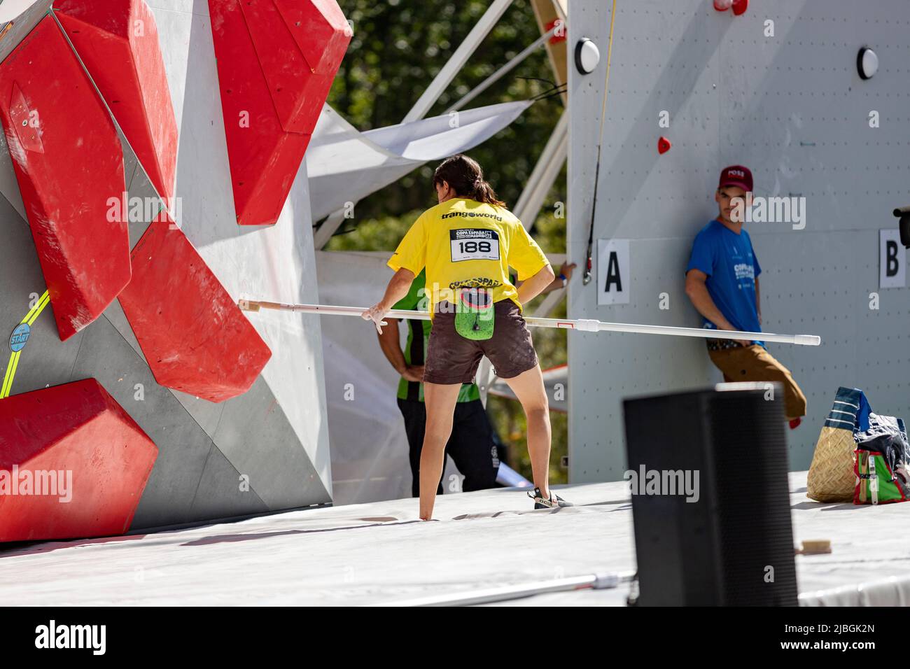 Climbing. Sport. Young person climbing in Block Climbing. Olympic ...