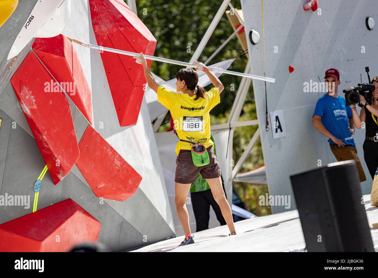 Climbing. Sport. Young person climbing in Block Climbing. Olympic ...