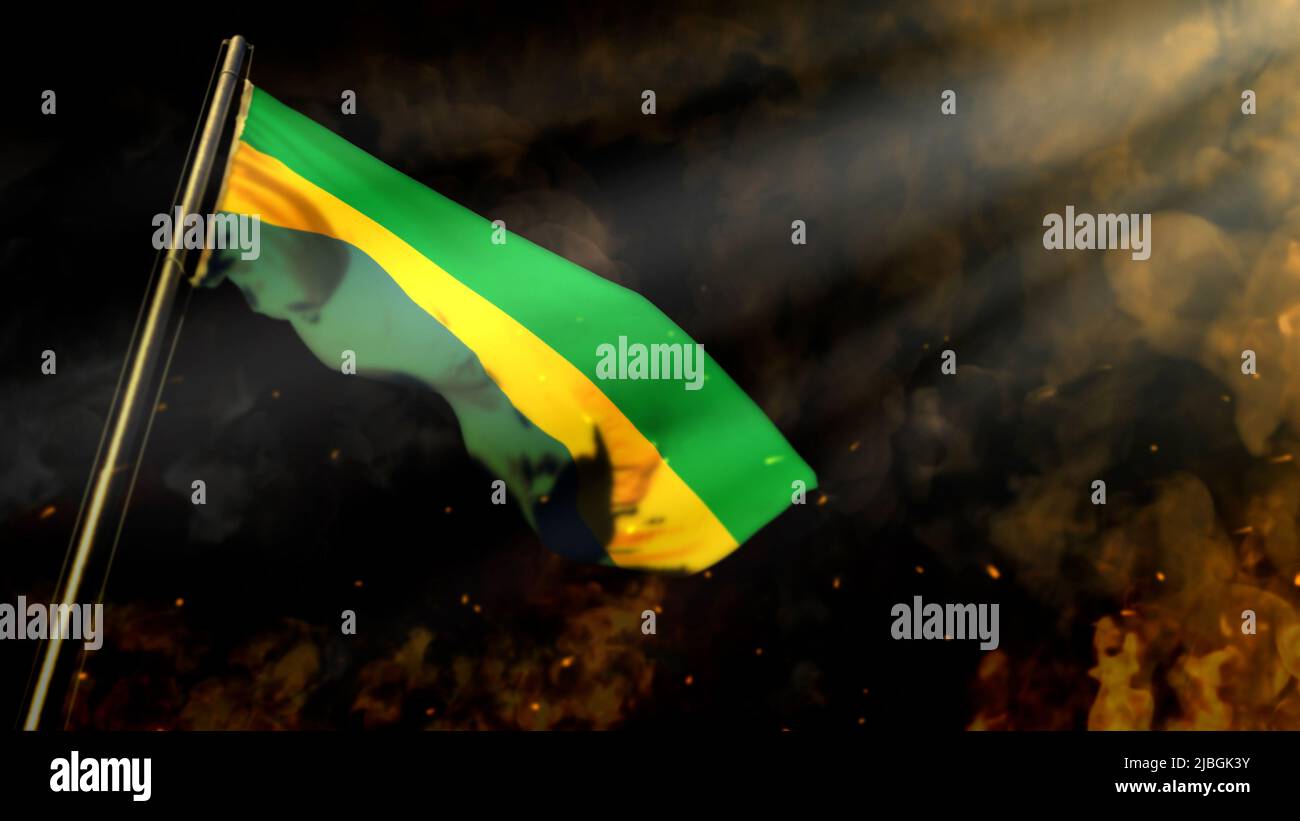 bokeh Gabon flag on smoke with sun rays background - problems concept ...
