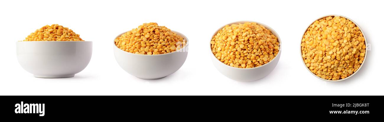 yellow split peas in a white bowl or cup, dried, peeled and split seeds ...