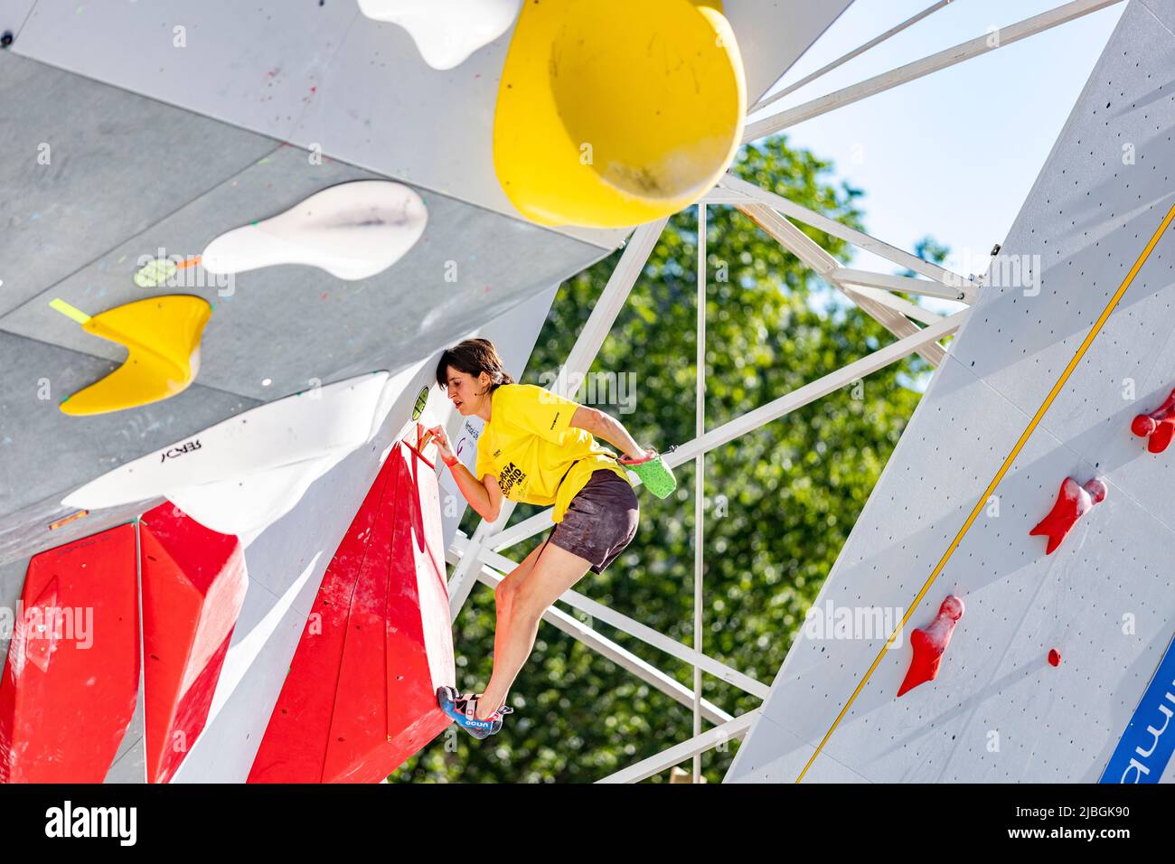 Climbing. Sport. Young person climbing in Block Climbing. Olympic ...