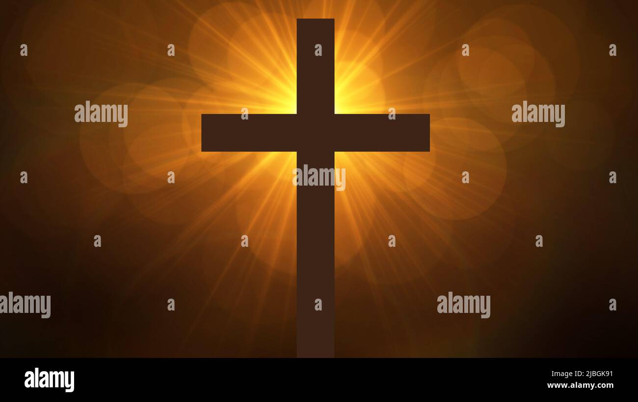 Jesus Christ risen. Cross surrounded by sun rays. Dramatic background ...