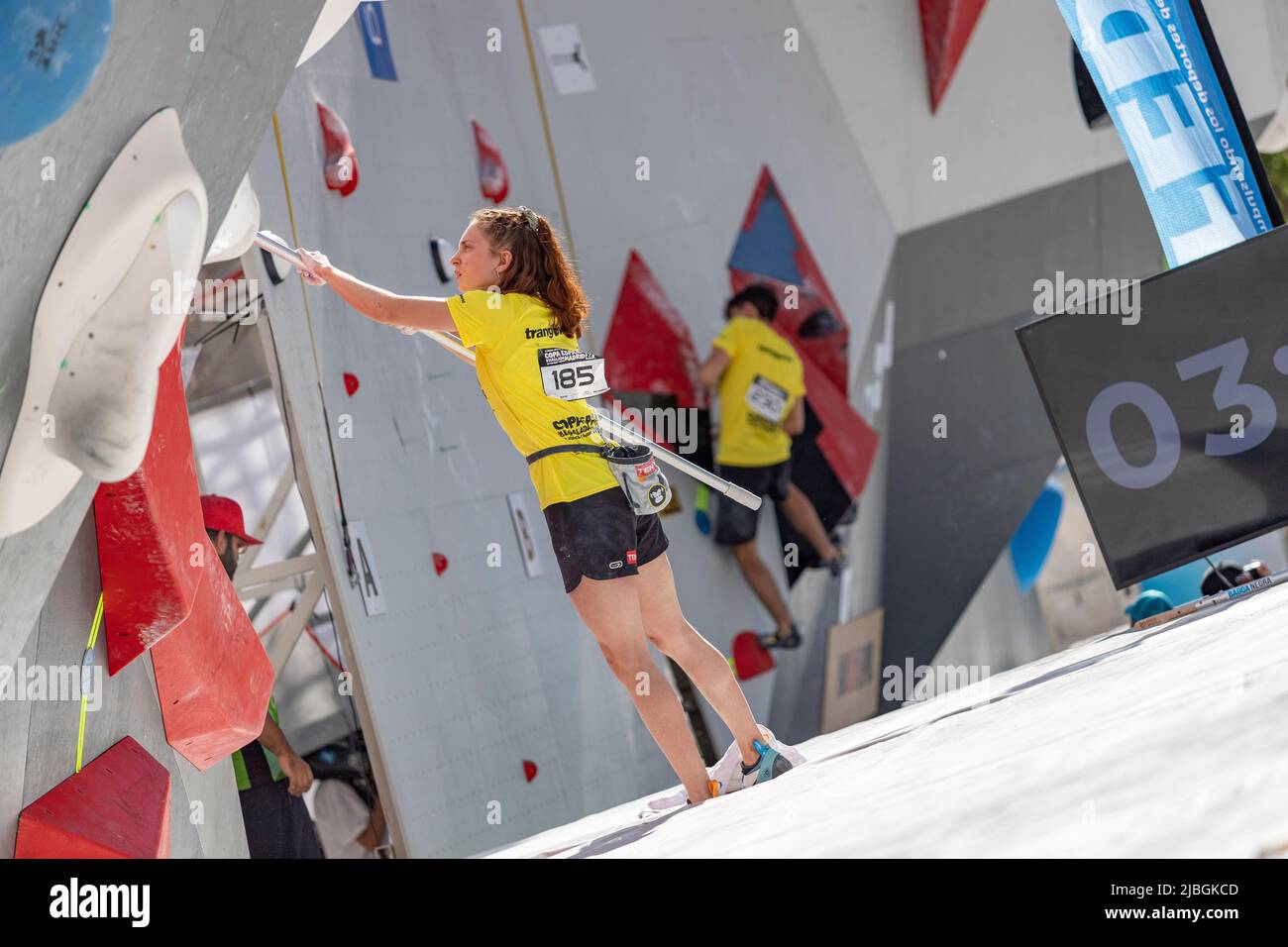 Climbing. Sport. Young person climbing in Block Climbing. Olympic ...