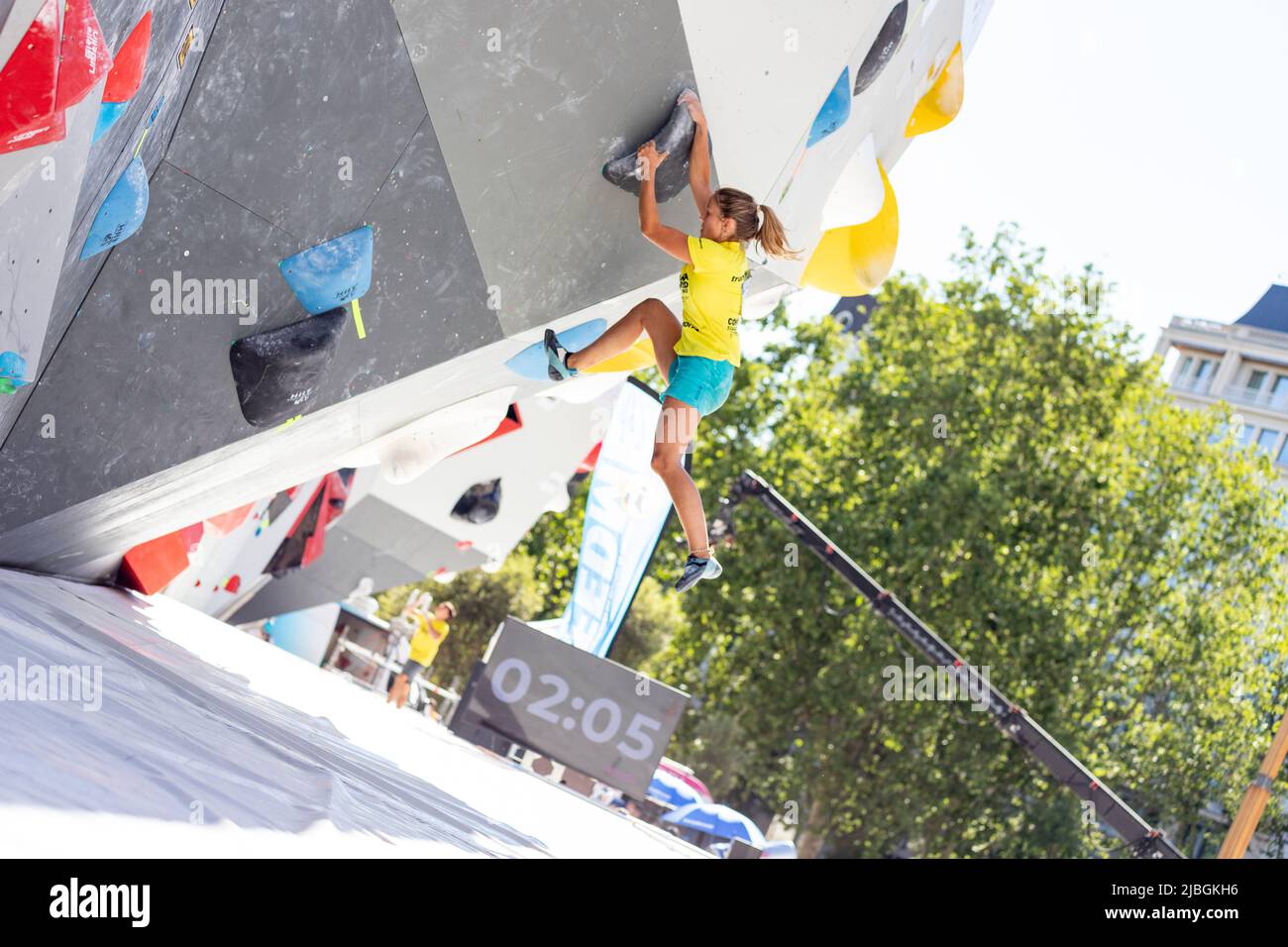 Climbing. Sport. Young person climbing in Block Climbing. Olympic ...