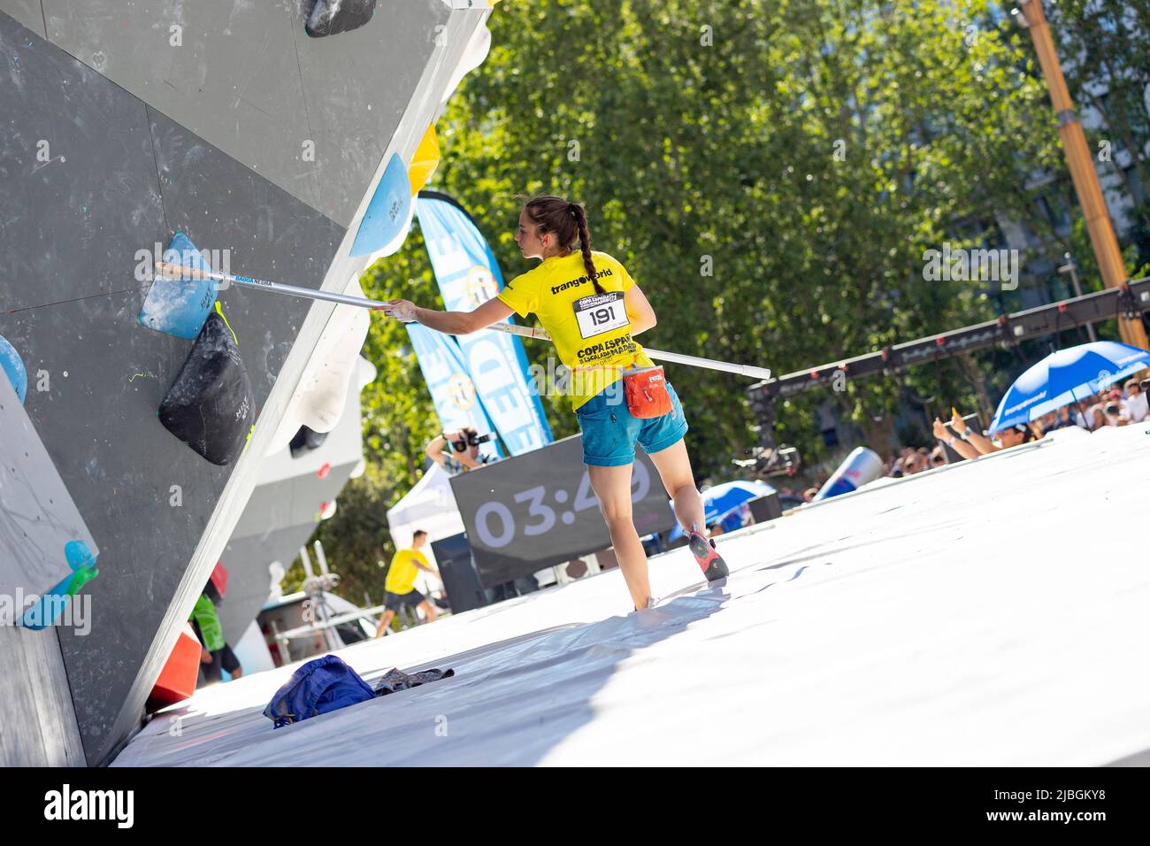 Climbing. Sport. Young person climbing in Block Climbing. Olympic ...