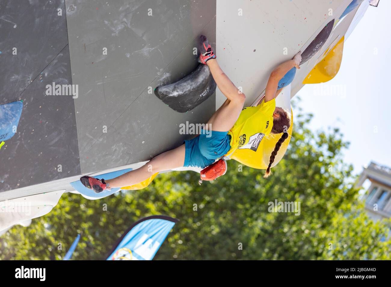 Climbing. Sport. Young person climbing in Block Climbing. Olympic ...