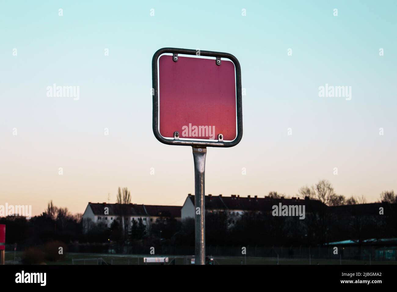 The image of blank sign plate pole in the park in evening Stock Photo ...