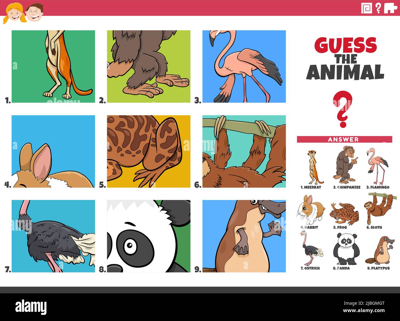 Cartoon illustration of educational task of guessing animal species for ...