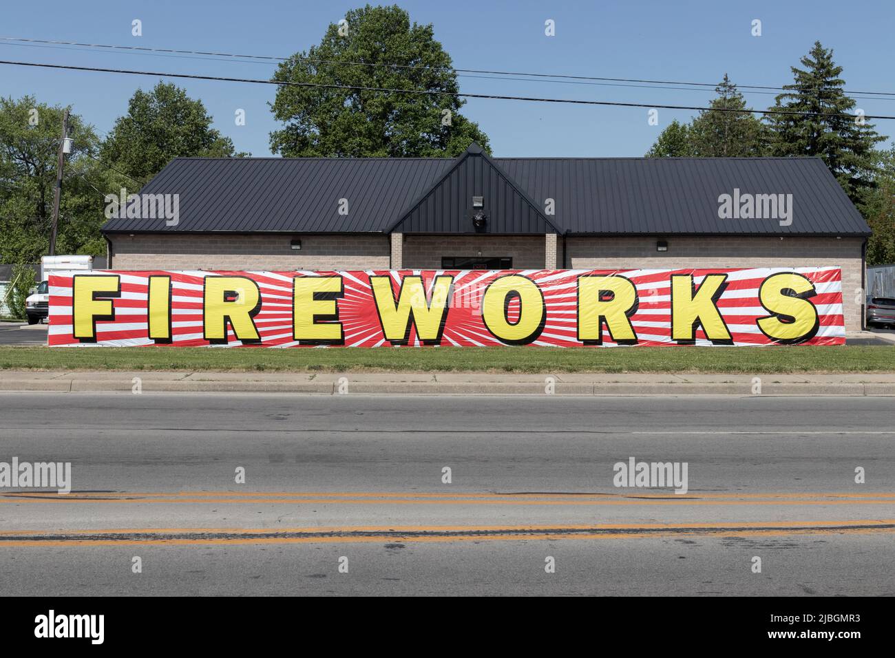 FIREWORKS sign along a stretch of highway. Where fireworks are legal ...