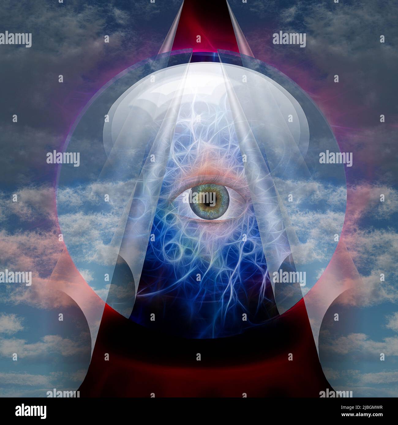 Crystal Ball reveals eye. 3D rendering Stock Photo - Alamy