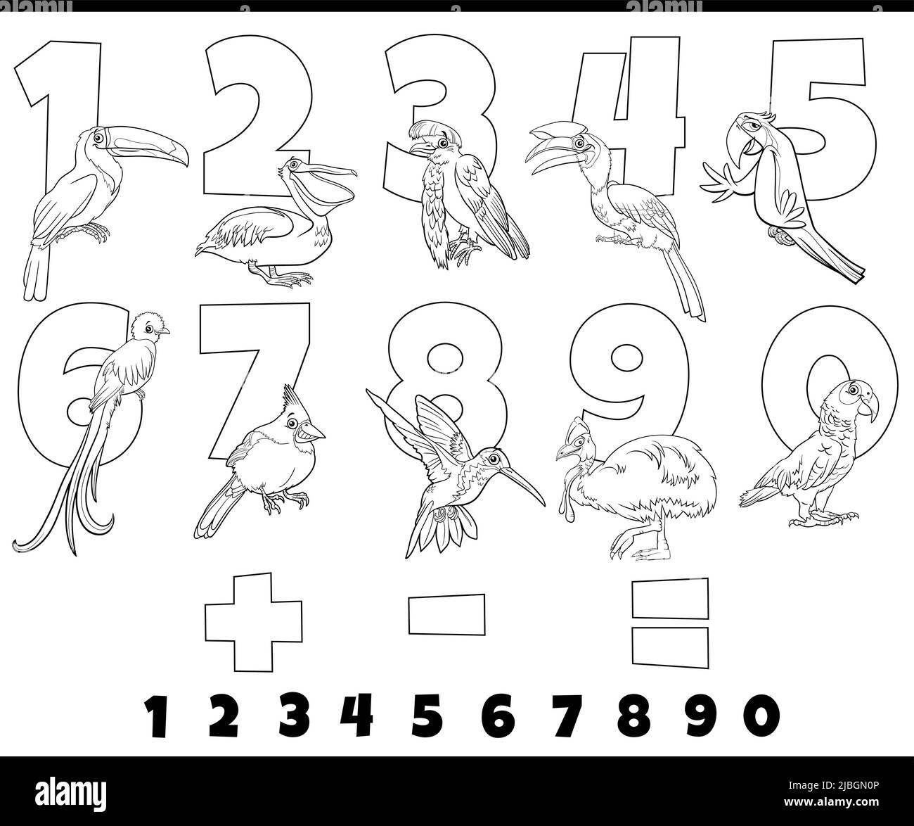 Black and white cartoon illustration of educational numbers set from ...