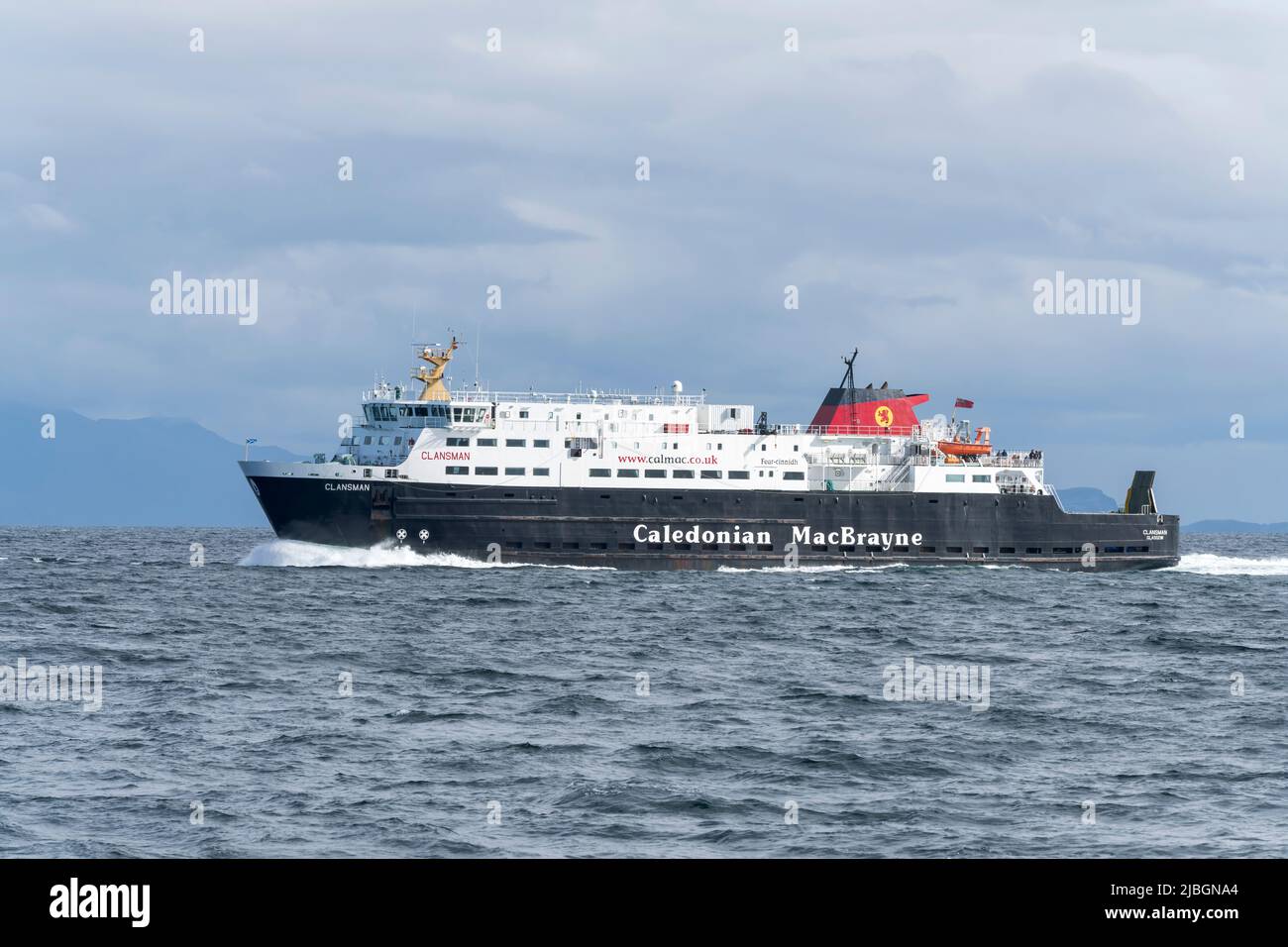 Caledonian MacBrayne ferry Clansman CalMac, at sea near Eigg, Scotland ...