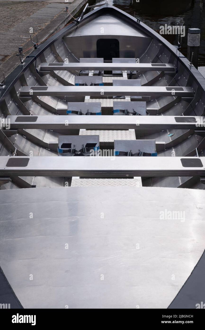 Eight seats aluminum sloop for rowing competitions, top view Stock ...